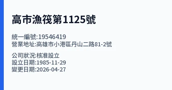 高市漁筏第1125號的照片-統編 19546419(高雄市) 公司登記資料與營業項目詳細圖表
