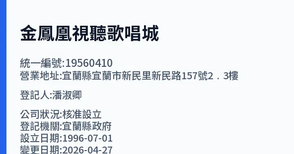 金鳳凰視聽歌唱城的照片-統編 19560410(宜蘭縣) 公司登記資料與營業項目詳細圖表