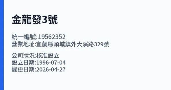 金龍發3號的照片-統編 19562352(宜蘭縣) 公司登記資料與營業項目詳細圖表