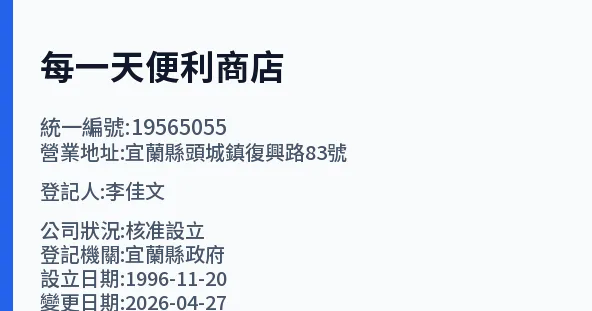 每一天便利商店的照片-統編 19565055(宜蘭縣) 公司登記資料與營業項目詳細圖表