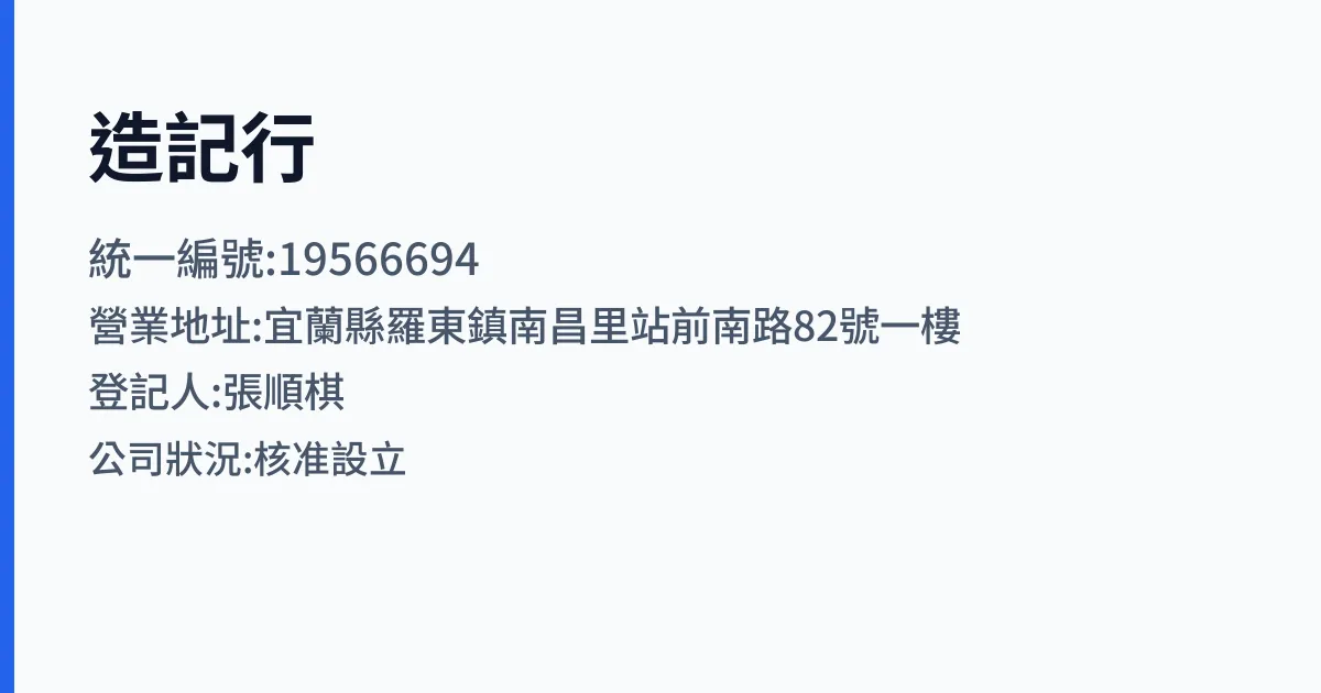 造記行 - 統編 19566694(宜蘭縣) 公司登記資料與營業項目詳細圖表