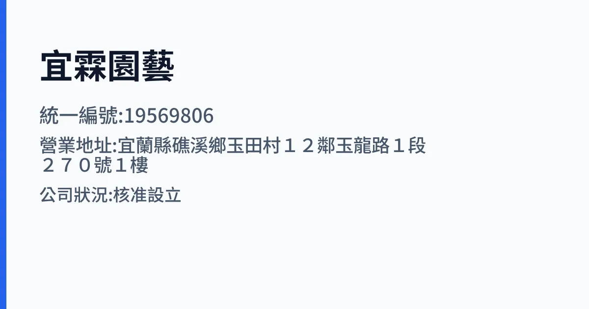 宜霖園藝 - 統編 19569806(宜蘭縣) 公司登記資料與營業項目詳細圖表