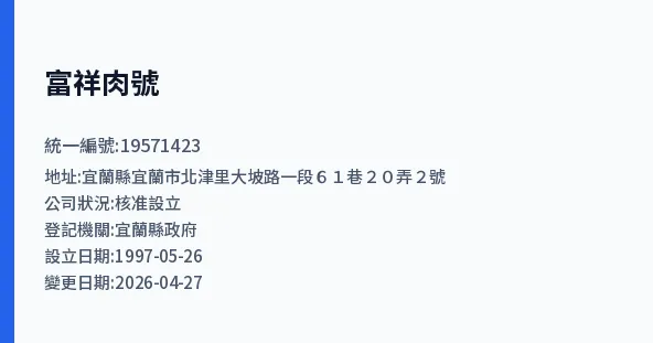 富祥肉號的照片-統編 19571423(宜蘭縣) 公司登記資料與營業項目詳細圖表