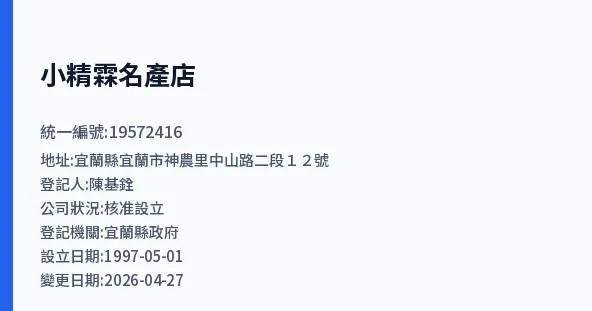 小精霖名產店的照片-統編 19572416(宜蘭縣) 公司登記資料與營業項目詳細圖表