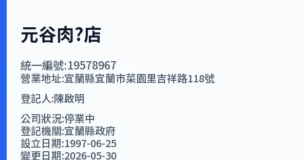 元谷肉?店的照片-統編 19578967(宜蘭縣) 公司登記資料與營業項目詳細圖表