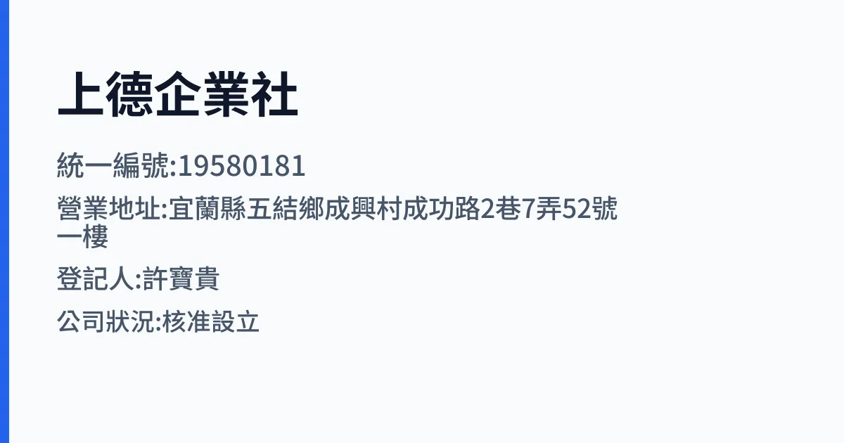 上德企業社 - 統編 19580181(宜蘭縣) 公司登記資料與營業項目詳細圖表