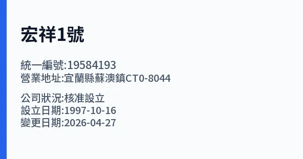 宏祥1號的照片-統編 19584193(宜蘭縣) 公司登記資料與營業項目詳細圖表
