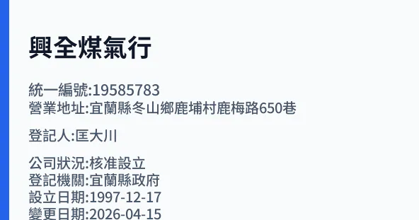興全煤氣行的照片-統編 19585783(宜蘭縣) 公司登記資料與營業項目詳細圖表