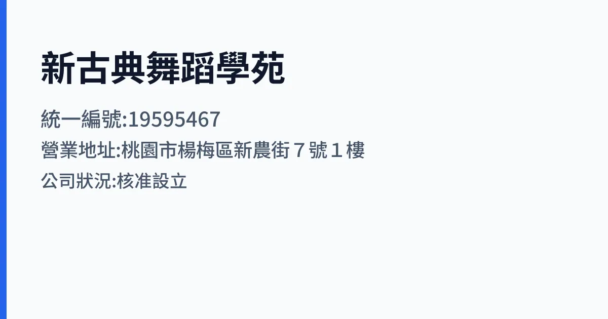 新古典舞蹈學苑 - 統編 19595467（桃園市） 公司登記資料與營業項目詳細圖表
