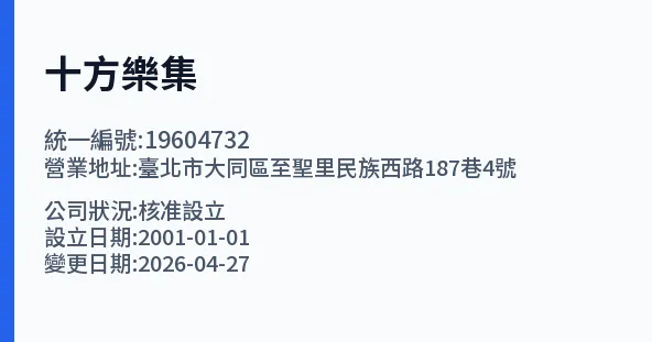 十方樂集的照片-統編 19604732(臺北市) 公司登記資料與營業項目詳細圖表