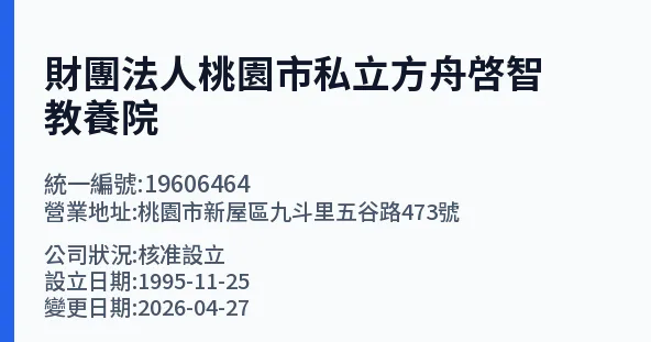 財團法人桃園市私立方舟啓智教養院的照片-統編 19606464(桃園市) 公司登記資料與營業項目詳細圖表