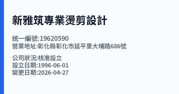 新雅筑專業燙剪設計的照片-統編 19620590(彰化縣) 公司登記資料與營業項目詳細圖表