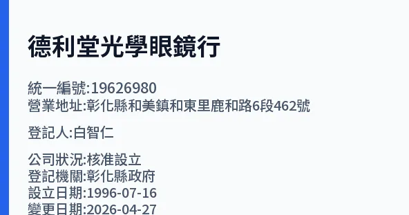 德利堂光學眼鏡行的照片-統編 19626980(彰化縣) 公司登記資料與營業項目詳細圖表