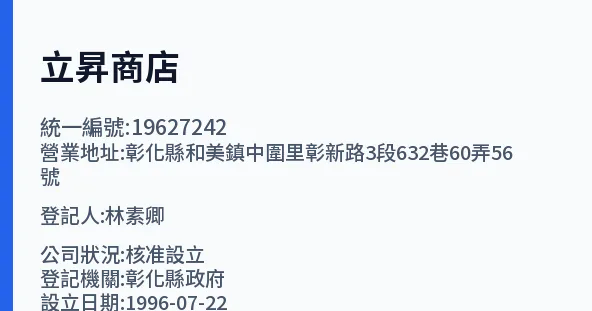 立昇商店的照片-統編 19627242(彰化縣) 公司登記資料與營業項目詳細圖表