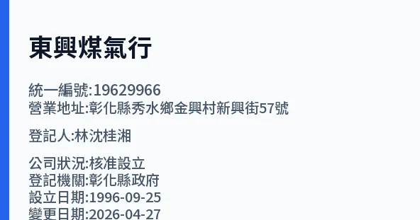 東興煤氣行的照片-統編 19629966(彰化縣) 公司登記資料與營業項目詳細圖表
