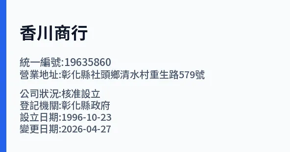 香川商行的照片-統編 19635860(彰化縣) 公司登記資料與營業項目詳細圖表