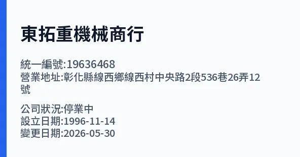 東拓重機械商行的照片-統編 19636468(彰化縣) 公司登記資料與營業項目詳細圖表