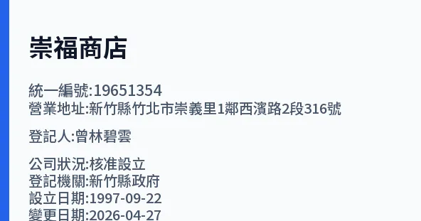 崇福商店的照片-統編 19651354(新竹縣) 公司登記資料與營業項目詳細圖表