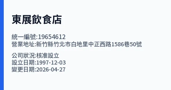 東展飲食店的照片-統編 19654612(新竹縣) 公司登記資料與營業項目詳細圖表