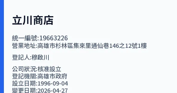 立川商店的照片-統編 19663226(高雄市) 公司登記資料與營業項目詳細圖表