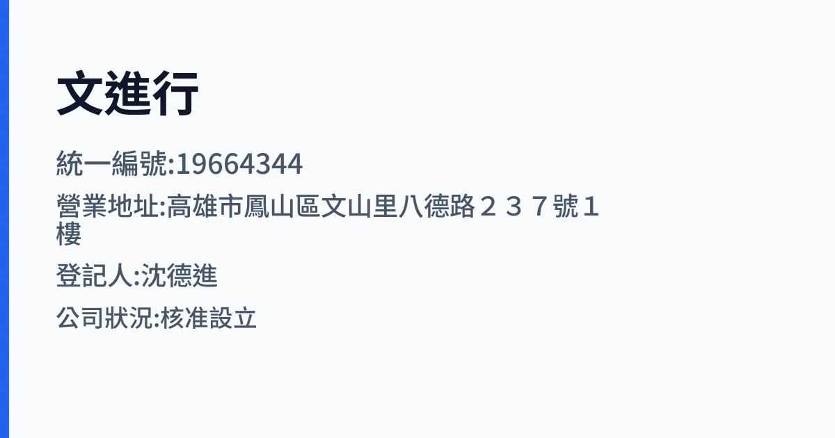 文進行 - 統編 19664344(高雄市) 公司登記資料與營業項目詳細圖表