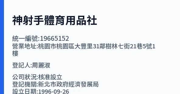神射手體育用品社的照片-統編 19665152(桃園市) 公司登記資料與營業項目詳細圖表