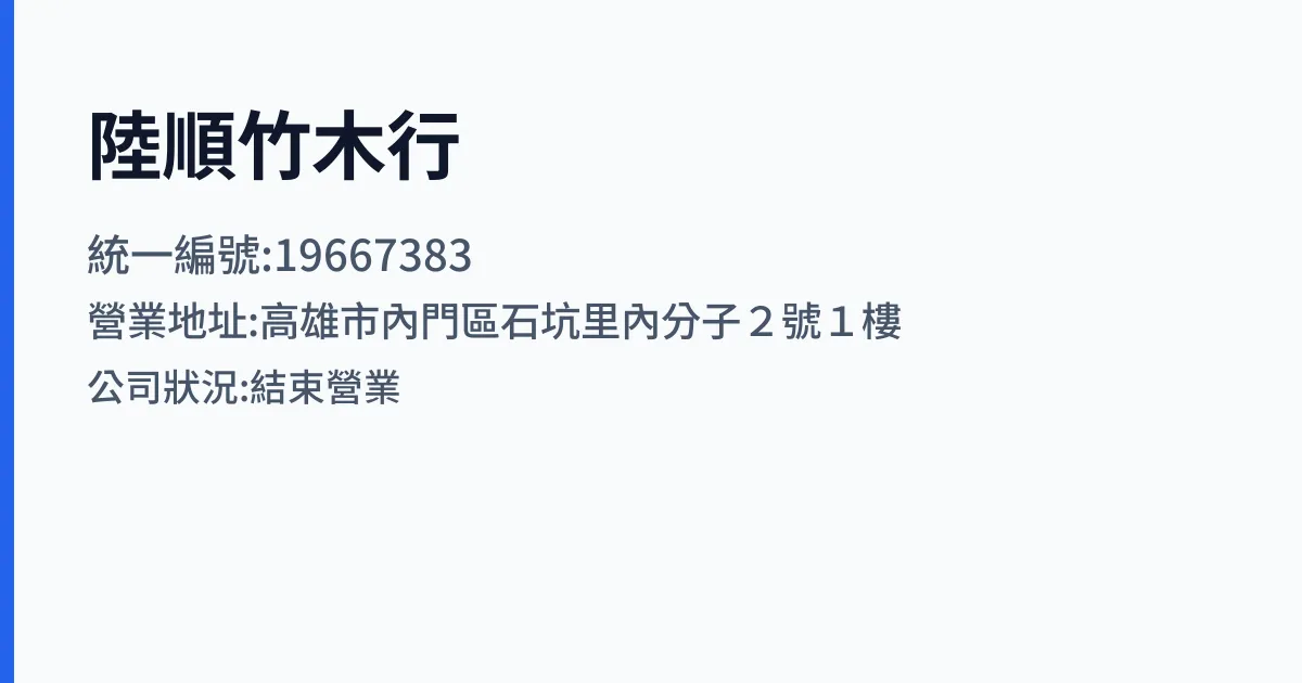 陸順竹木行 - 統編 19667383(高雄市) 公司登記資料與營業項目詳細圖表