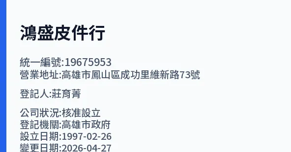 鴻盛皮件行的照片-統編 19675953(高雄市) 公司登記資料與營業項目詳細圖表