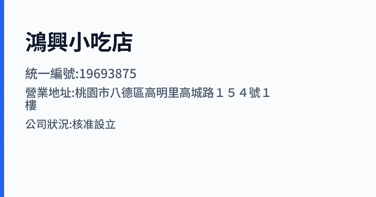 鴻興小吃店 - 統編 19693875(桃園市) 公司登記資料與營業項目詳細圖表