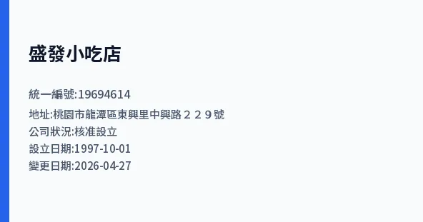 盛發小吃店的照片-統編 19694614(桃園市) 公司登記資料與營業項目詳細圖表