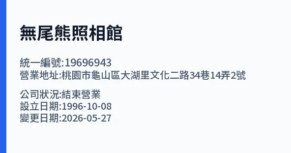 無尾熊照相館的照片-統編 19696943(桃園市) 公司登記資料與營業項目詳細圖表