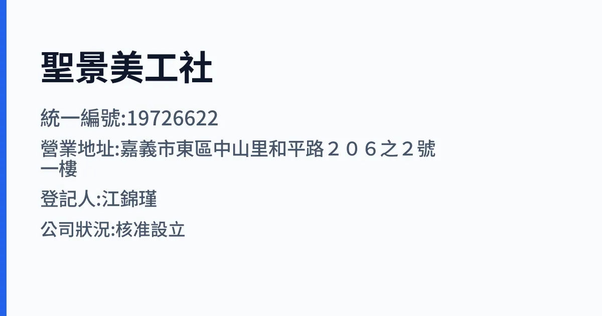 聖景美工社 - 統編 19726622(嘉義市) 公司登記資料與營業項目詳細圖表