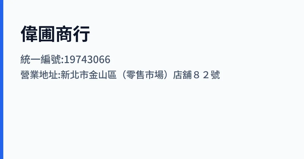 偉圃商行 - 統編 19743066(新北市) 公司登記資料與營業項目詳細圖表