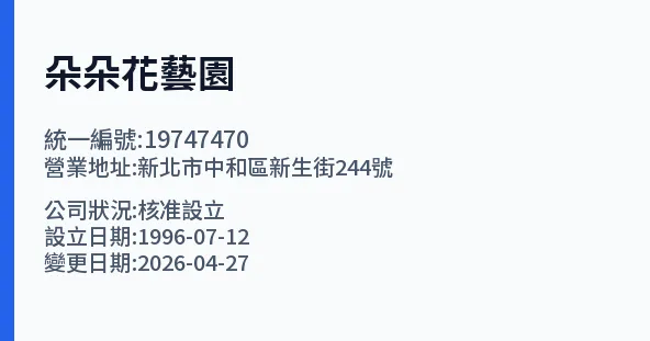 朵朵花藝園的照片-統編 19747470(新北市) 公司登記資料與營業項目詳細圖表