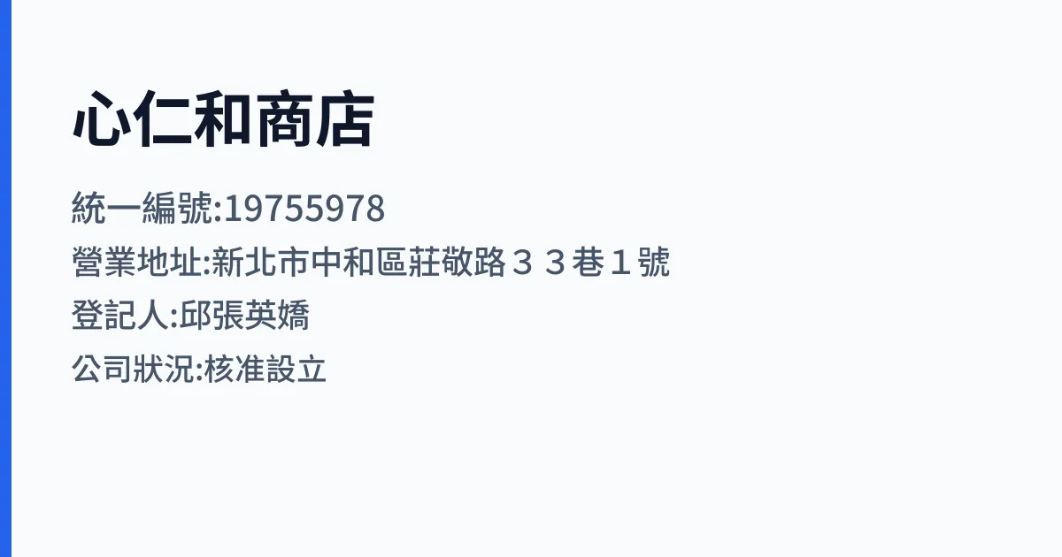 心仁和商店 - 統編 19755978(新北市) 公司登記資料與營業項目詳細圖表