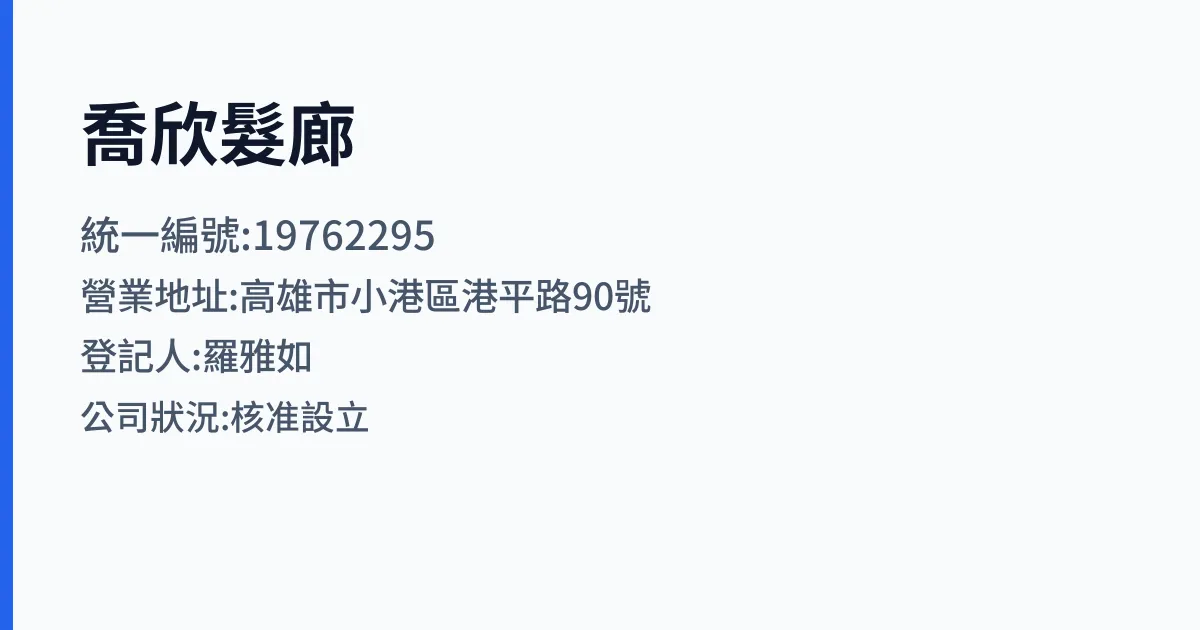 喬欣髮廊 - 統編 19762295(高雄市) 公司登記資料與營業項目詳細圖表