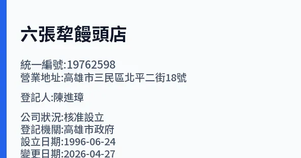六張犂饅頭店的照片-統編 19762598(高雄市) 公司登記資料與營業項目詳細圖表