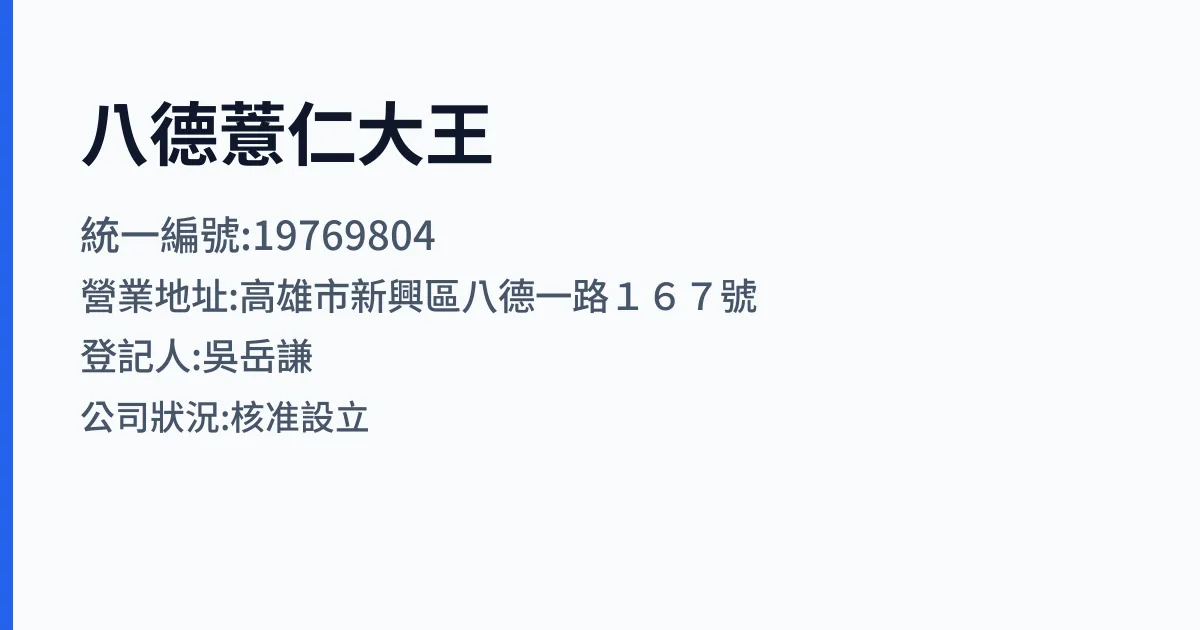 八德薏仁大王 - 統編 19769804(高雄市) 公司登記資料與營業項目詳細圖表