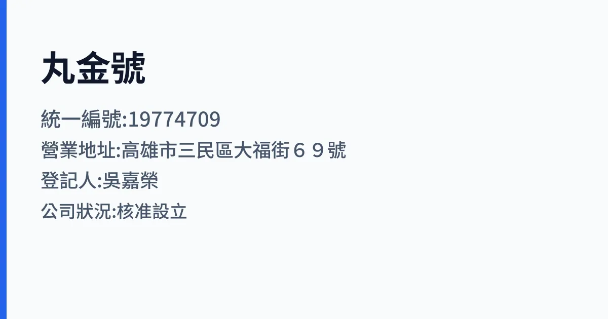 丸金號 - 統編 19774709（高雄市） 公司登記資料與營業項目詳細圖表