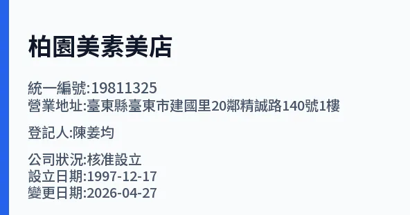 柏園美素美店的照片-統編 19811325(臺東縣) 公司登記資料與營業項目詳細圖表