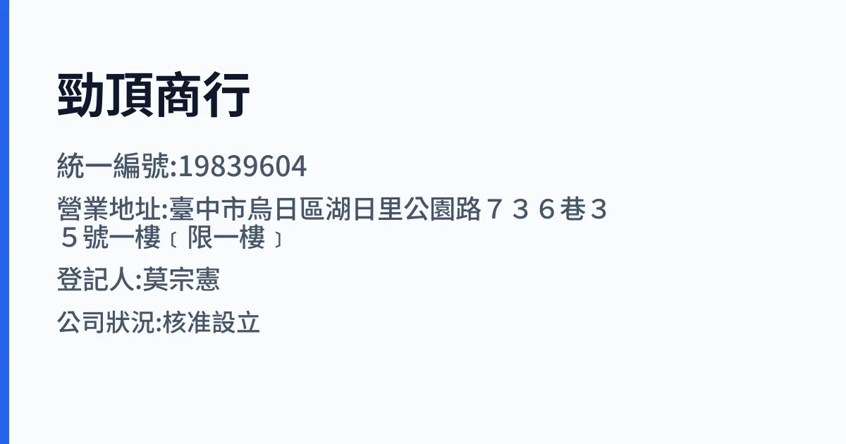 勁頂商行 - 統編 19839604(臺中市) 公司登記資料與營業項目詳細圖表