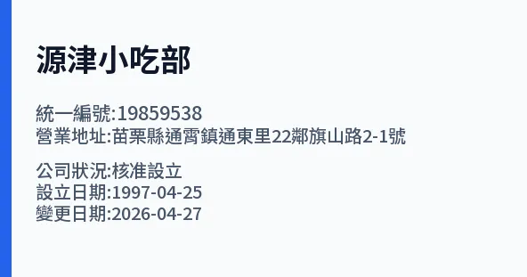 源津小吃部的照片-統編 19859538(苗栗縣) 公司登記資料與營業項目詳細圖表