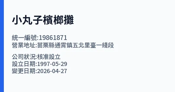 小丸子檳榔攤的照片-統編 19861871(苗栗縣) 公司登記資料與營業項目詳細圖表