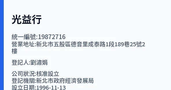 光益行的照片-統編 19872716(新北市) 公司登記資料與營業項目詳細圖表