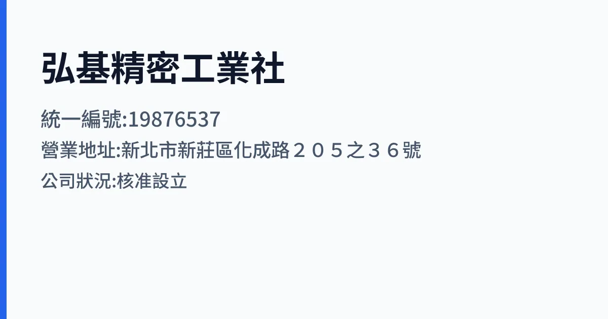 弘基精密工業社 - 統編 19876537(新北市) 公司登記資料與營業項目詳細圖表