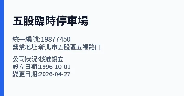 五股臨時停車場的照片-統編 19877450(新北市) 公司登記資料與營業項目詳細圖表