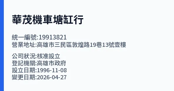 華茂機車塘缸行的照片-統編 19913821(高雄市) 公司登記資料與營業項目詳細圖表