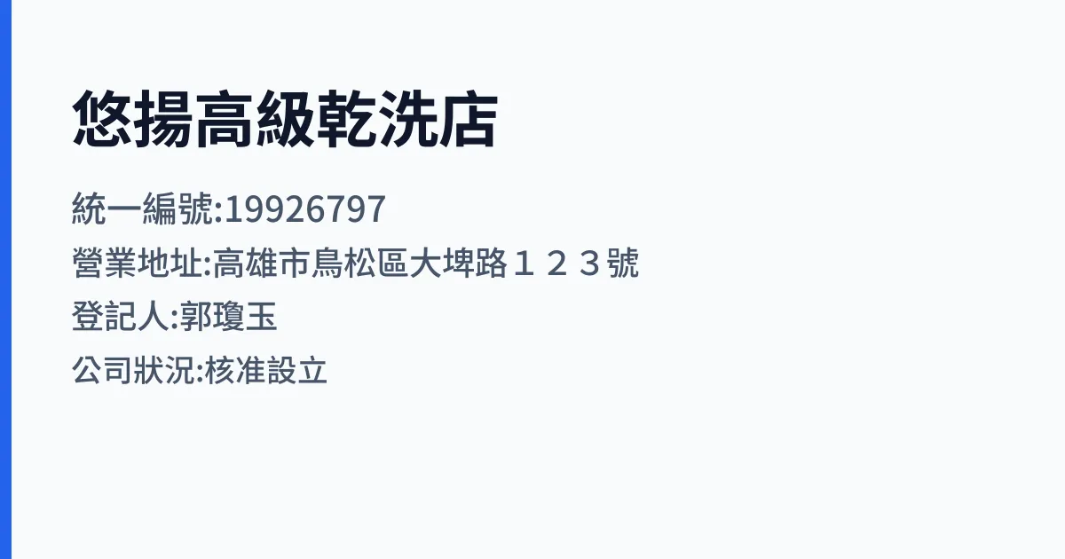 悠揚高級乾洗店 - 統編 19926797(高雄市) 公司登記資料與營業項目詳細圖表