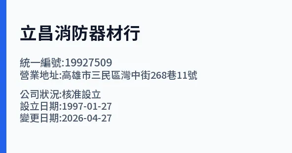 立昌消防器材行的照片-統編 19927509(高雄市) 公司登記資料與營業項目詳細圖表