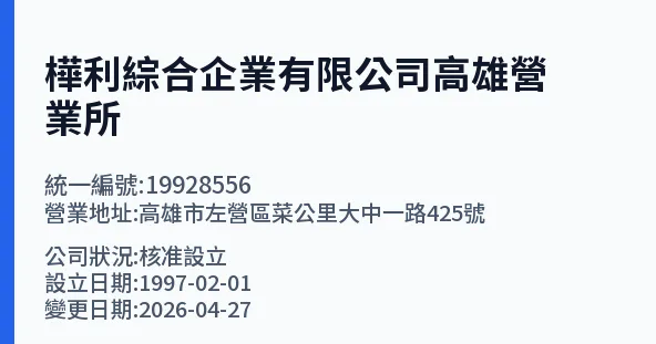 樺利綜合企業有限公司高雄營業所的照片-統編 19928556(高雄市) 公司登記資料與營業項目詳細圖表